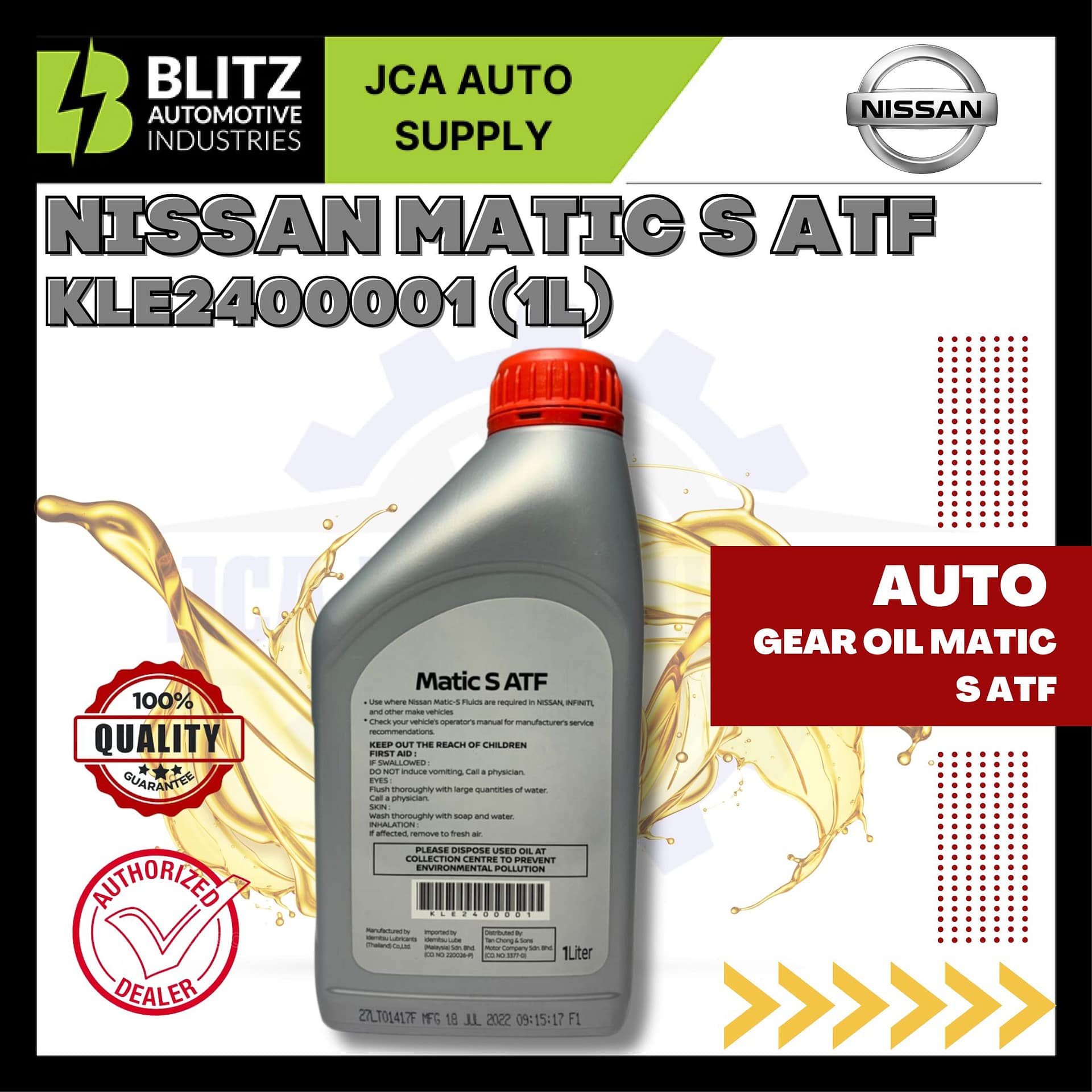 Original Nissan Automatic Transmission Fluid ATF Matic S - Blitzcarbon.com