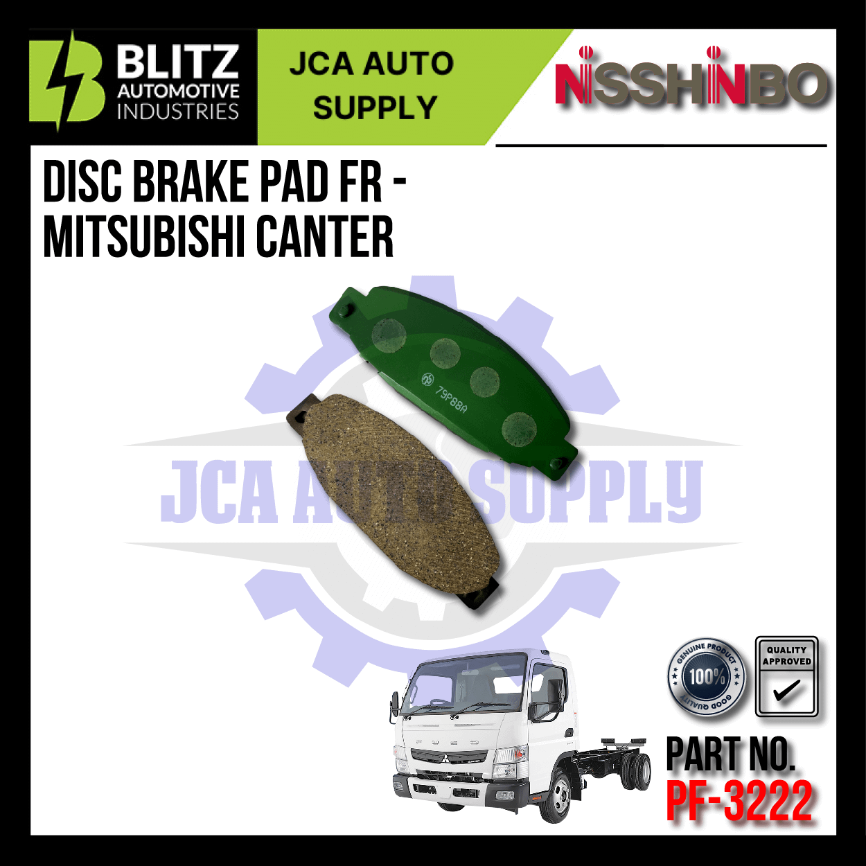 NISSHINBO-DISC BRAKE PAD-FRONT - MITSUBISHI CANTER - PF-3222 ...